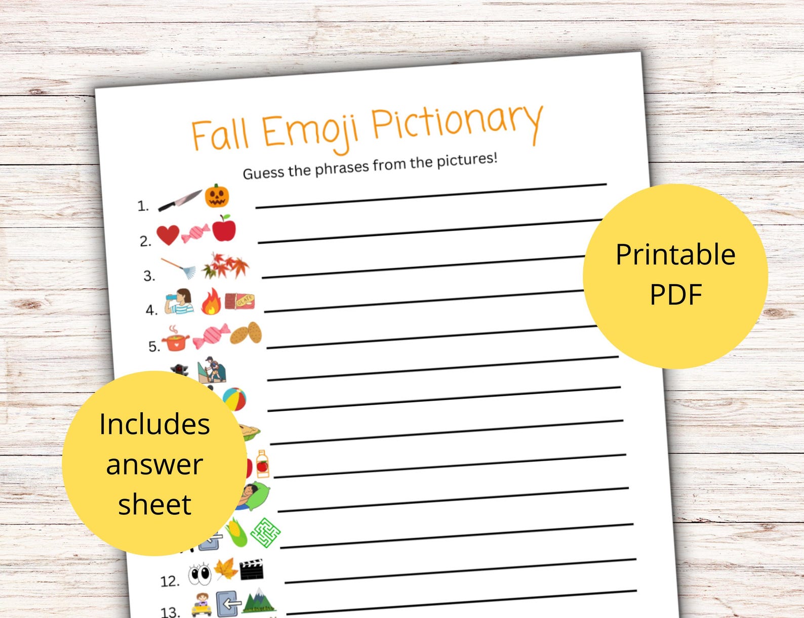 Fall Emoji Pictionary Game Thanksgiving Printable Party Game ...