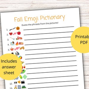 Fall Emoji Pictionary Game Thanksgiving Printable Party Game ...