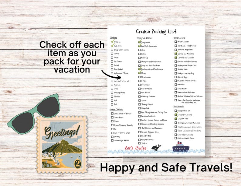 Cruise Packing List, Printable Cruise Travel Planner, Travel Checklist ...