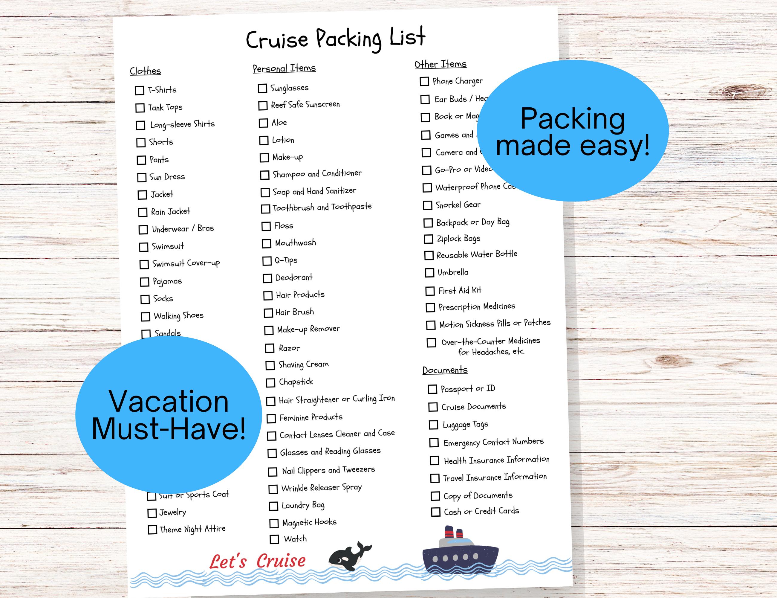 Cruise Packing List, Printable Cruise Travel Planner, Travel Checklist ...