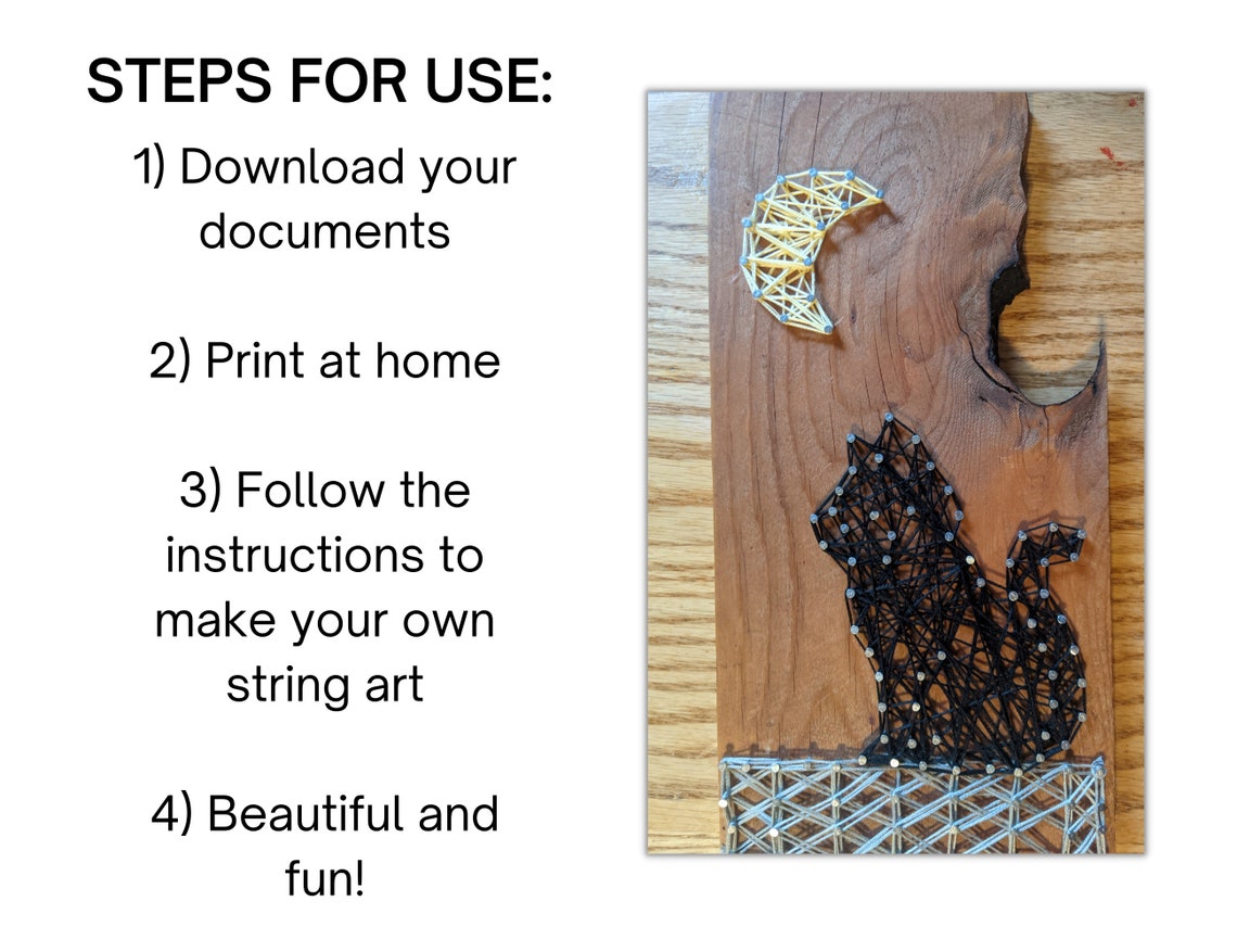 Halloween String Art Pattern for Adults Teens Moon and Cat - Etsy
