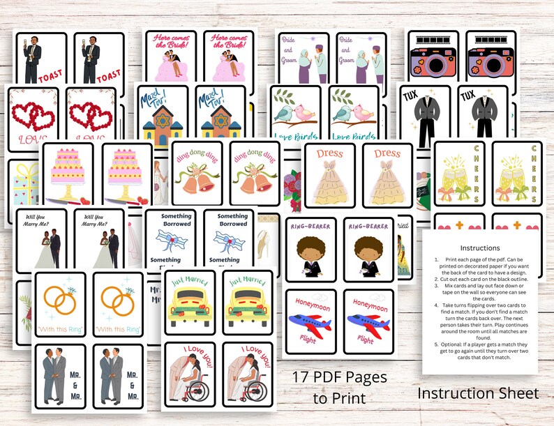 Bridal Shower Memory Game, Printable Concentration Matching Game ...