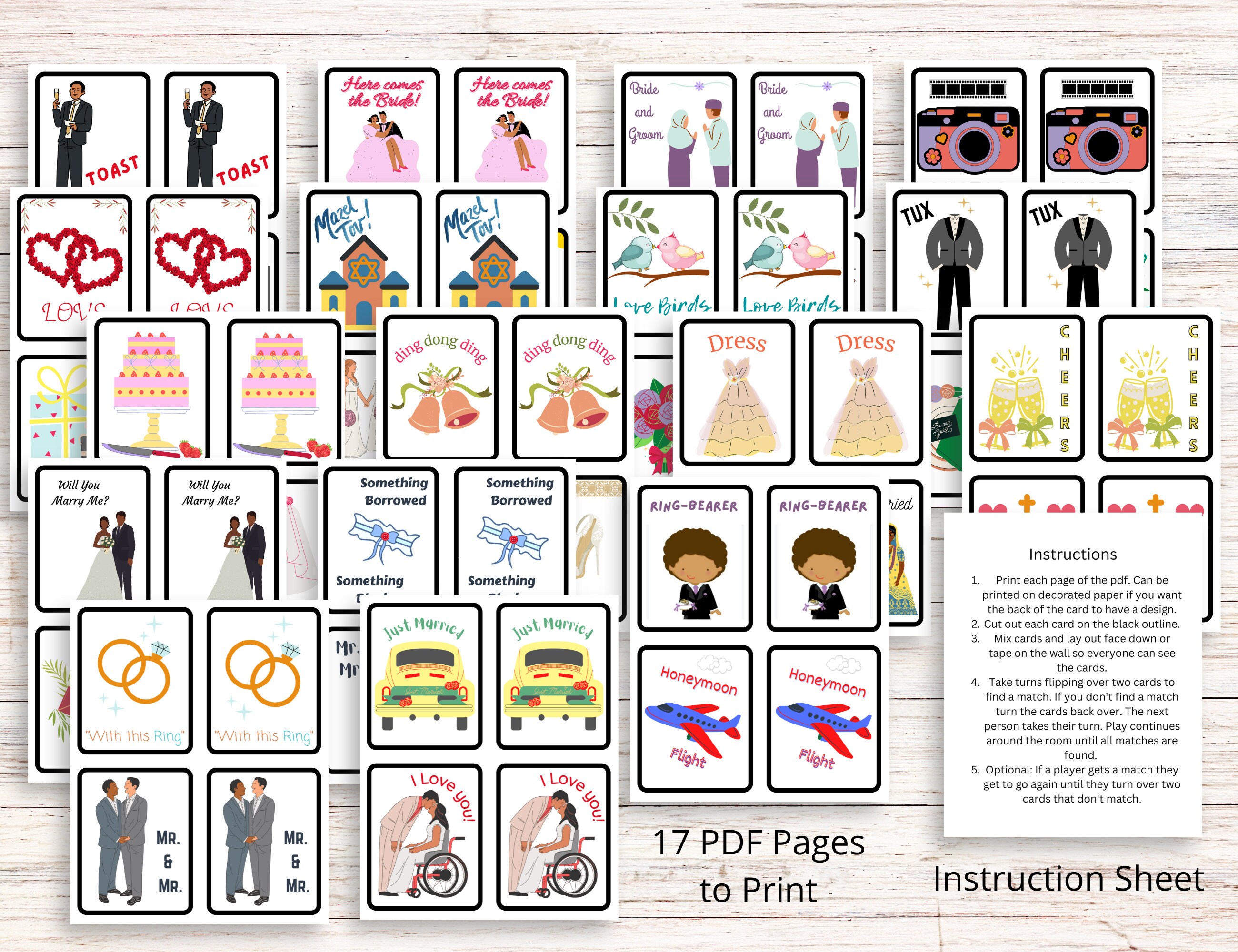 Bridal Shower Memory Game, Printable Concentration Matching Game ...