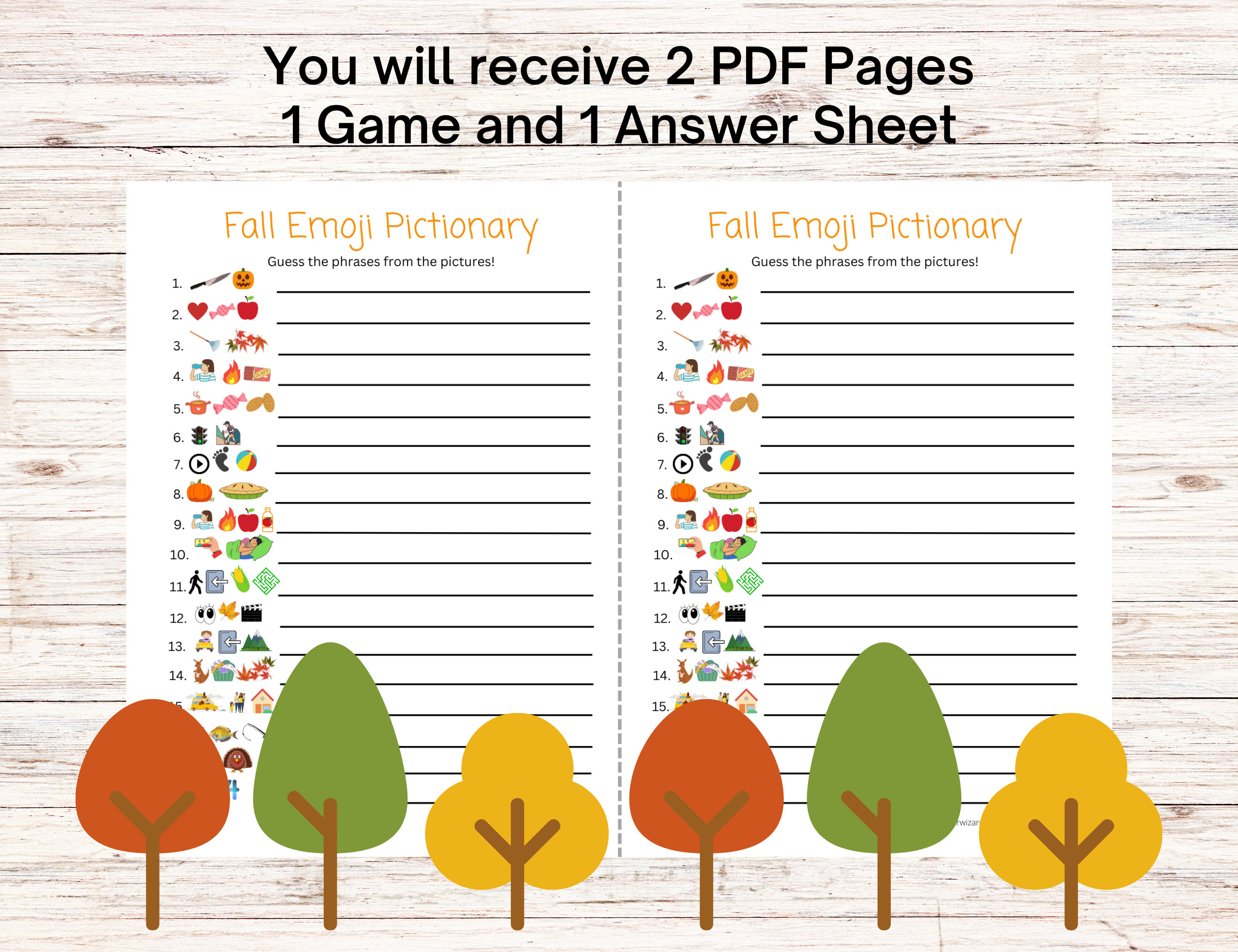 Fall Emoji Pictionary Game Thanksgiving Printable Party Game - Etsy