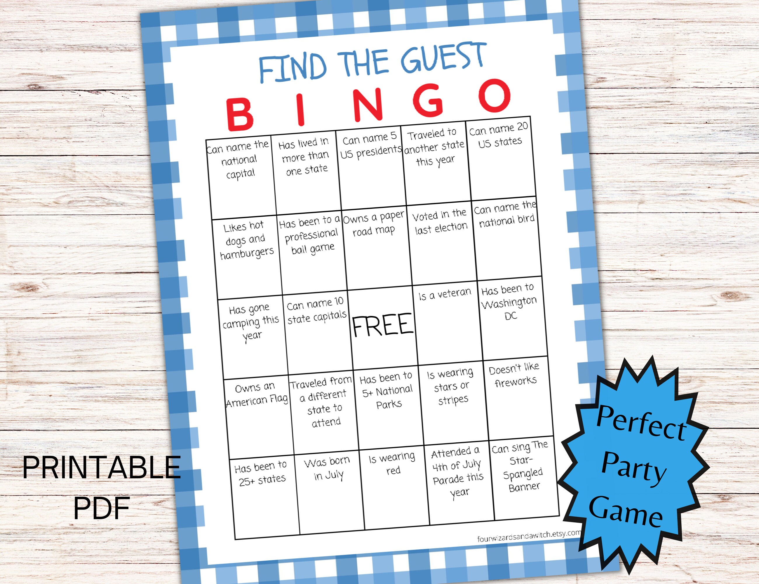 4th of July Find the Guest BINGO, Family Reunion Bingo Game, Mix and ...
