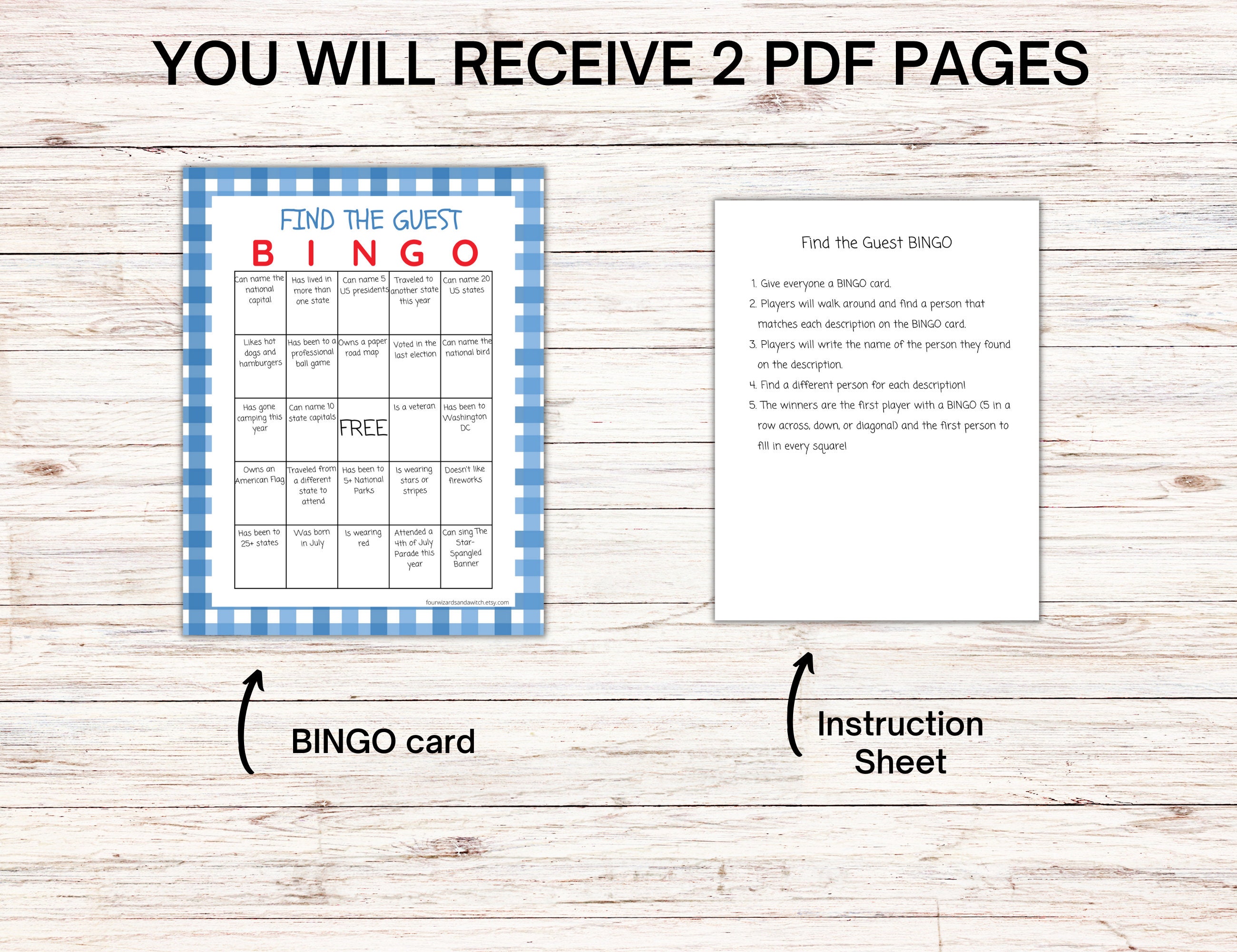 4th of July Find the Guest BINGO, Family Reunion Bingo Game, Mix and ...