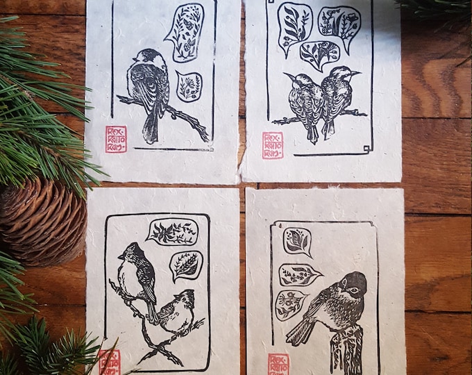 Linocut Crane Blue Bird, Original Art Print, Ready for Frame Nature Art ...