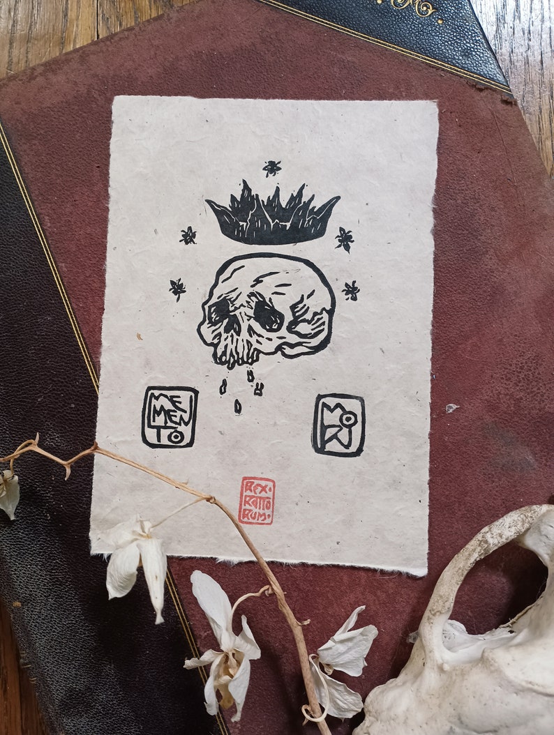 Original Linoprint Memento Mori - on Lokta Paper - Handmade Linocut - Etsy