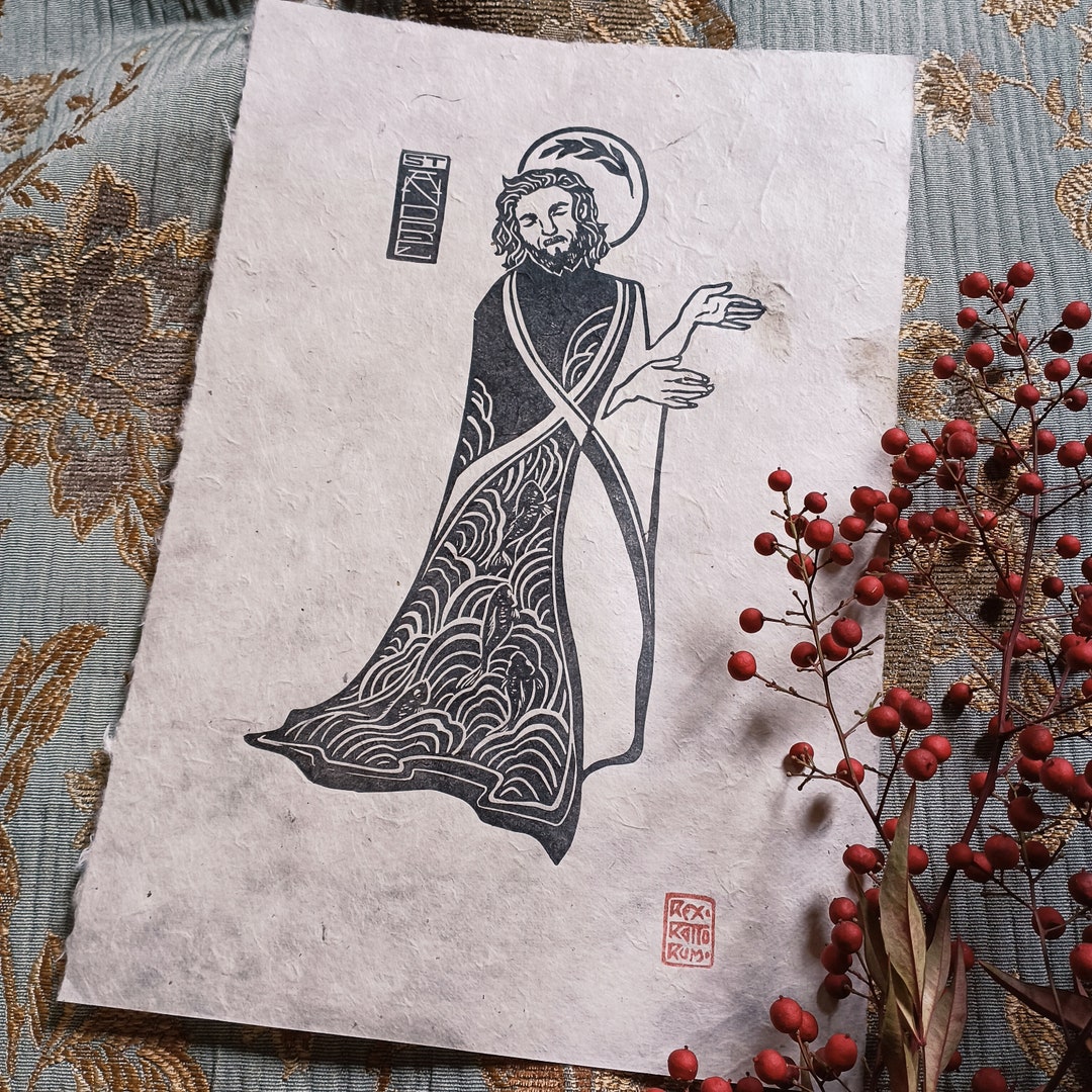 Original Linoprint of Saint Andrew (andré, Andrei, Andrea, Andros), on ...