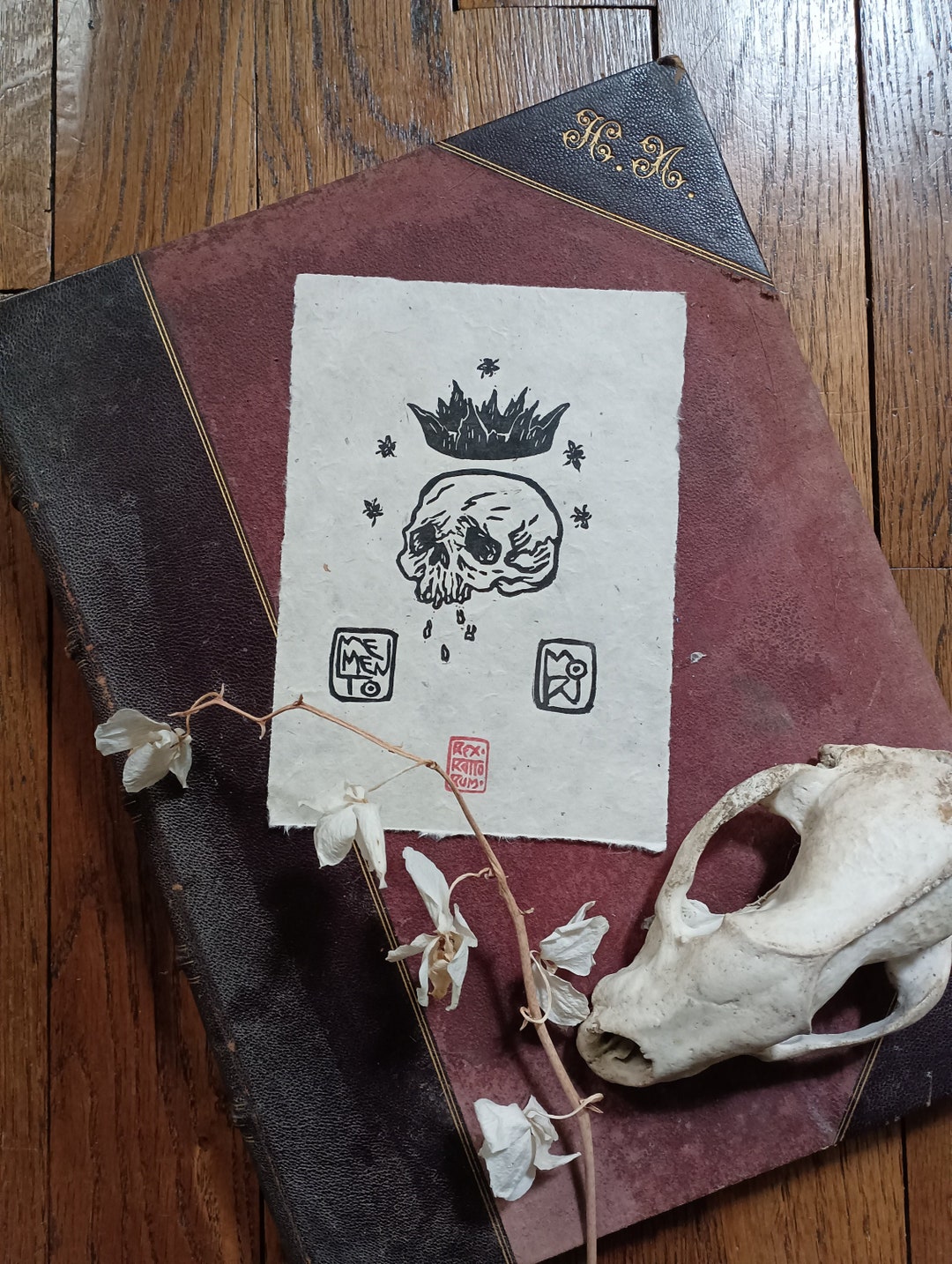 Original Linoprint Memento Mori - on Lokta Paper - Handmade Linocut - Etsy