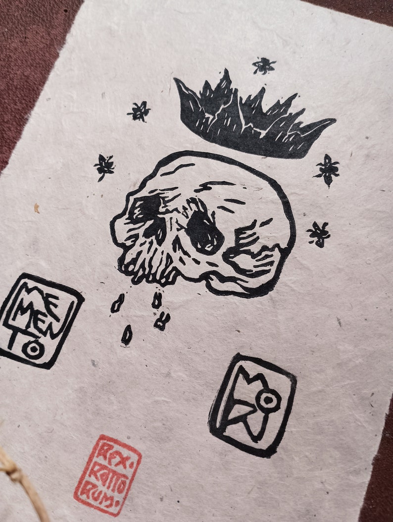 Original Linoprint Memento Mori - on Lokta Paper - Handmade Linocut - Etsy