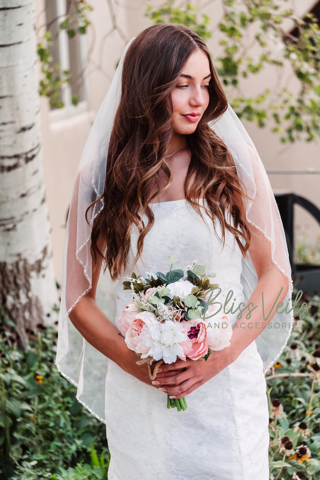 Beaded Bridal Veil, Angel Cut Veil, Fingertip Veil, Soft Wedding Veil ...