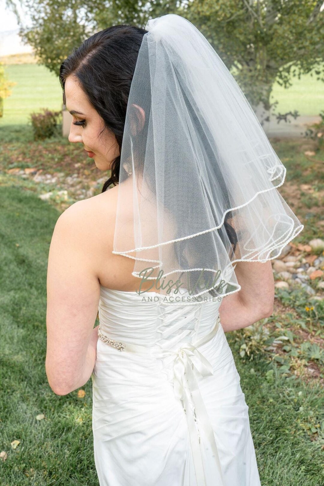 Shoulder Length Pearl Beaded Veil - 2 Layer Veil - Vintage Inspired ...