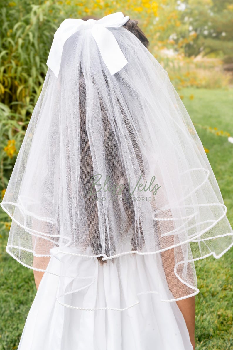 Pearl Edge Communion Veil With Bow - Two Layer Veil - Etsy