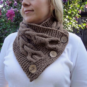Hand Knitted Cable Cowl With Buttons. Cafe Latte (brown) or 43 Colors ...