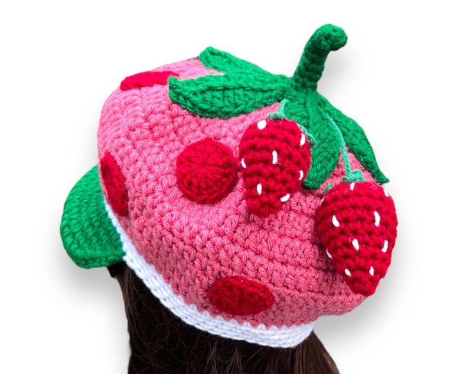 Crochet Strawberry Newsboy Cap for Adult. 3D Strawberries. Halloween ...