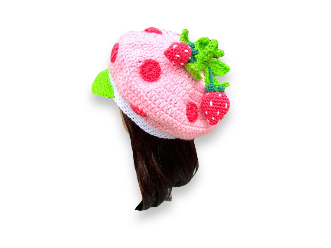 Crochet Strawberry Newsboy Cap for Adult. 3D Strawberries. Halloween ...