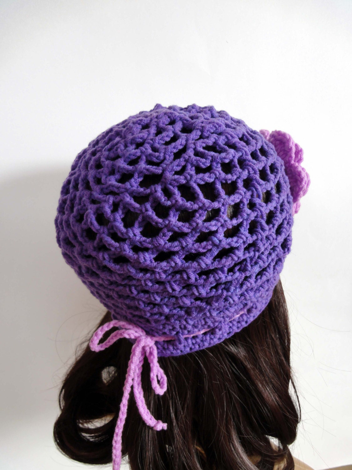 Crochet Net Hat. Purple or 23 Colors. Adjustable With a Drawstring. Big ...