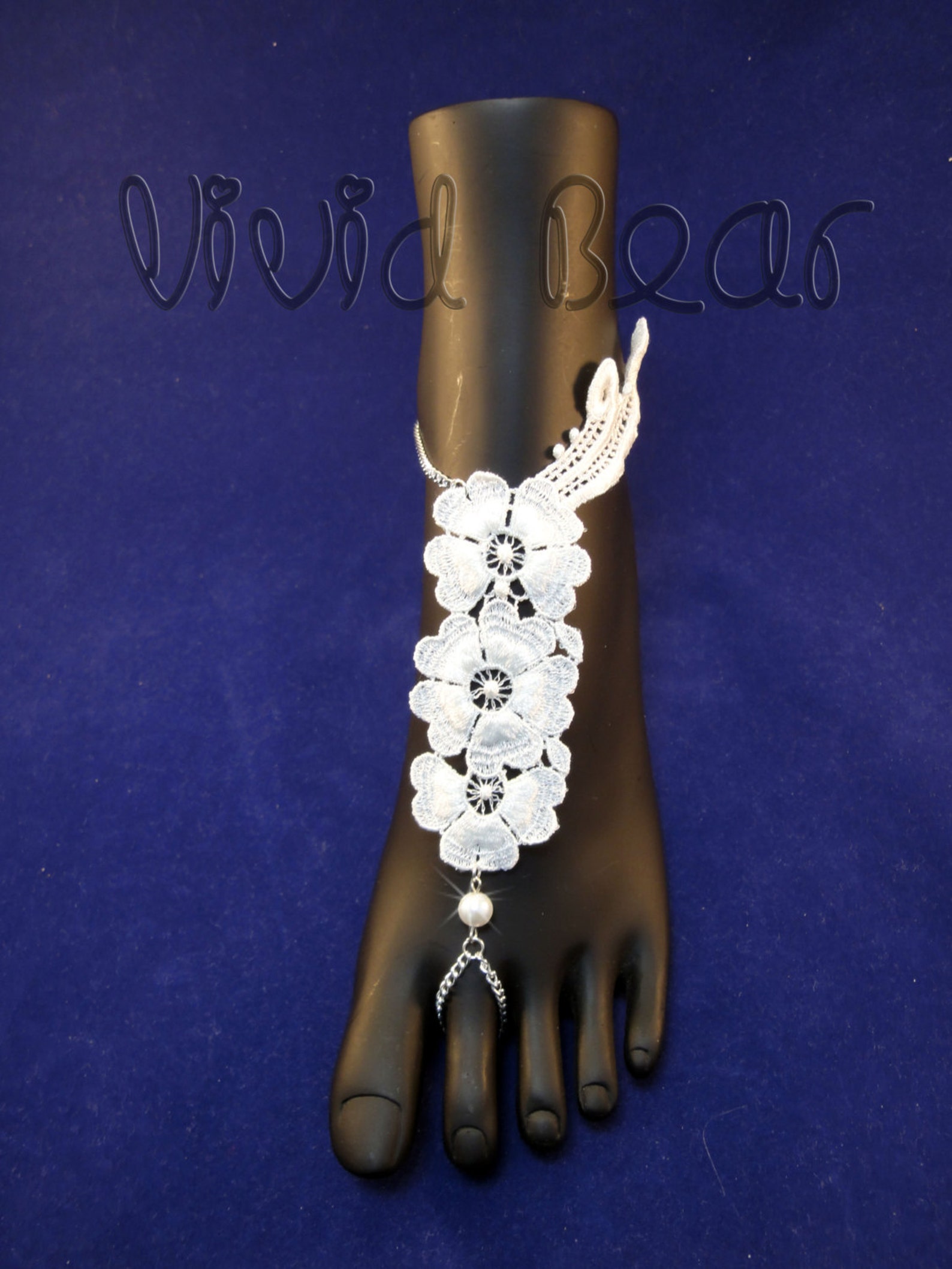 Lace Chain Barefoot Sandals. White Foot Jewelry. White Pearl Beads ...
