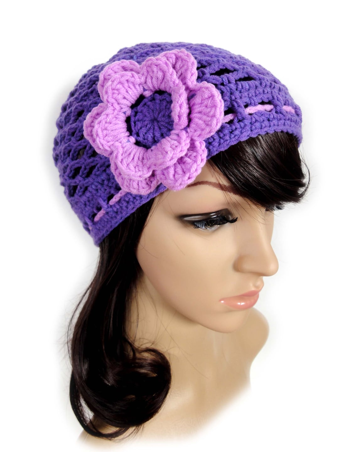 Crochet Net Hat. Purple or 23 Colors. Adjustable With a Drawstring. Big ...