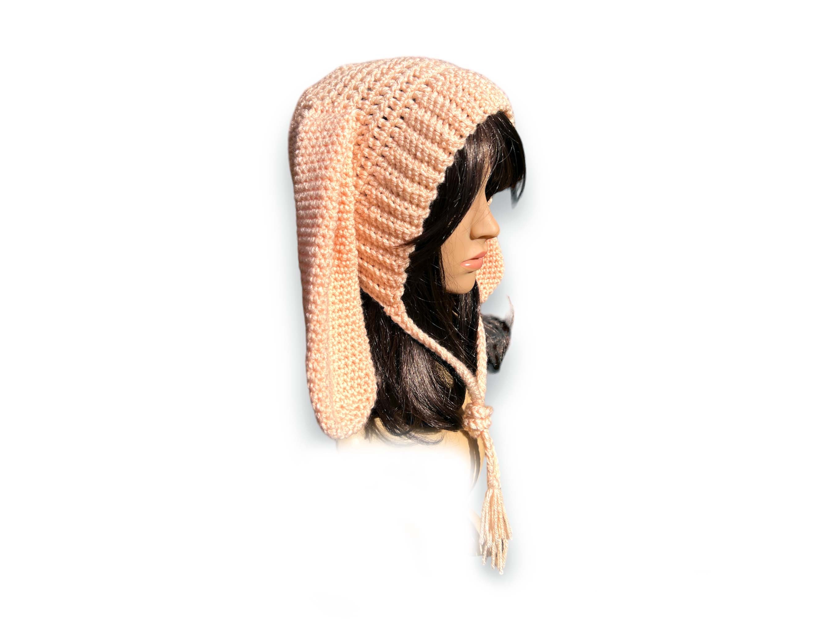 Crochet Bonnet With Bunny Rabbit Ears for Adults. Pale Peach or ...
