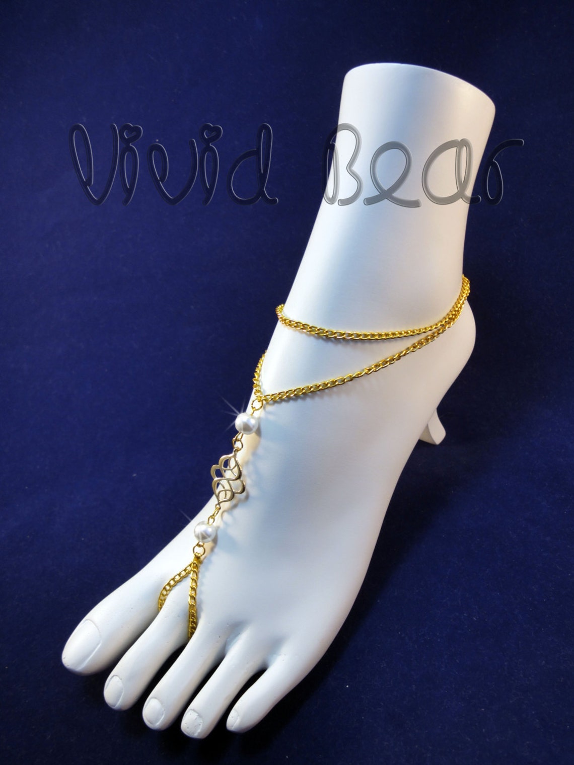 Barefoot Sandals. Gold Chain Foot Jewelry. White Pearls and Gold Charms ...