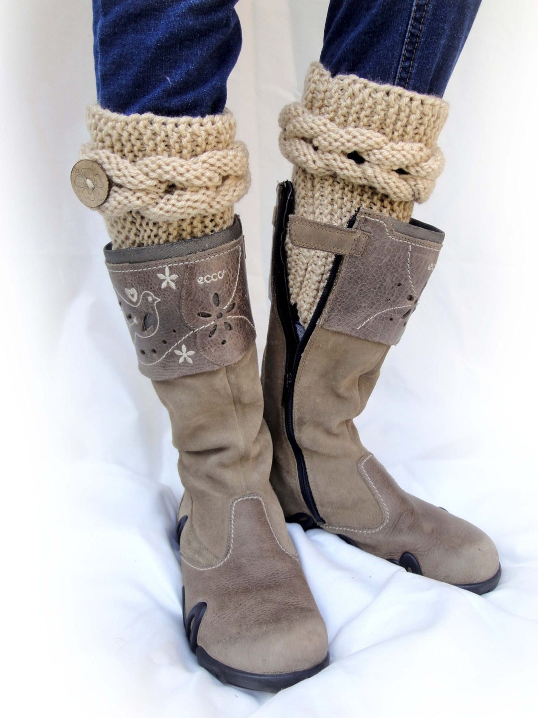 Knitted Cable Boot Cuffs. Braids With Buttons. 44 Different Colors. Leg ...