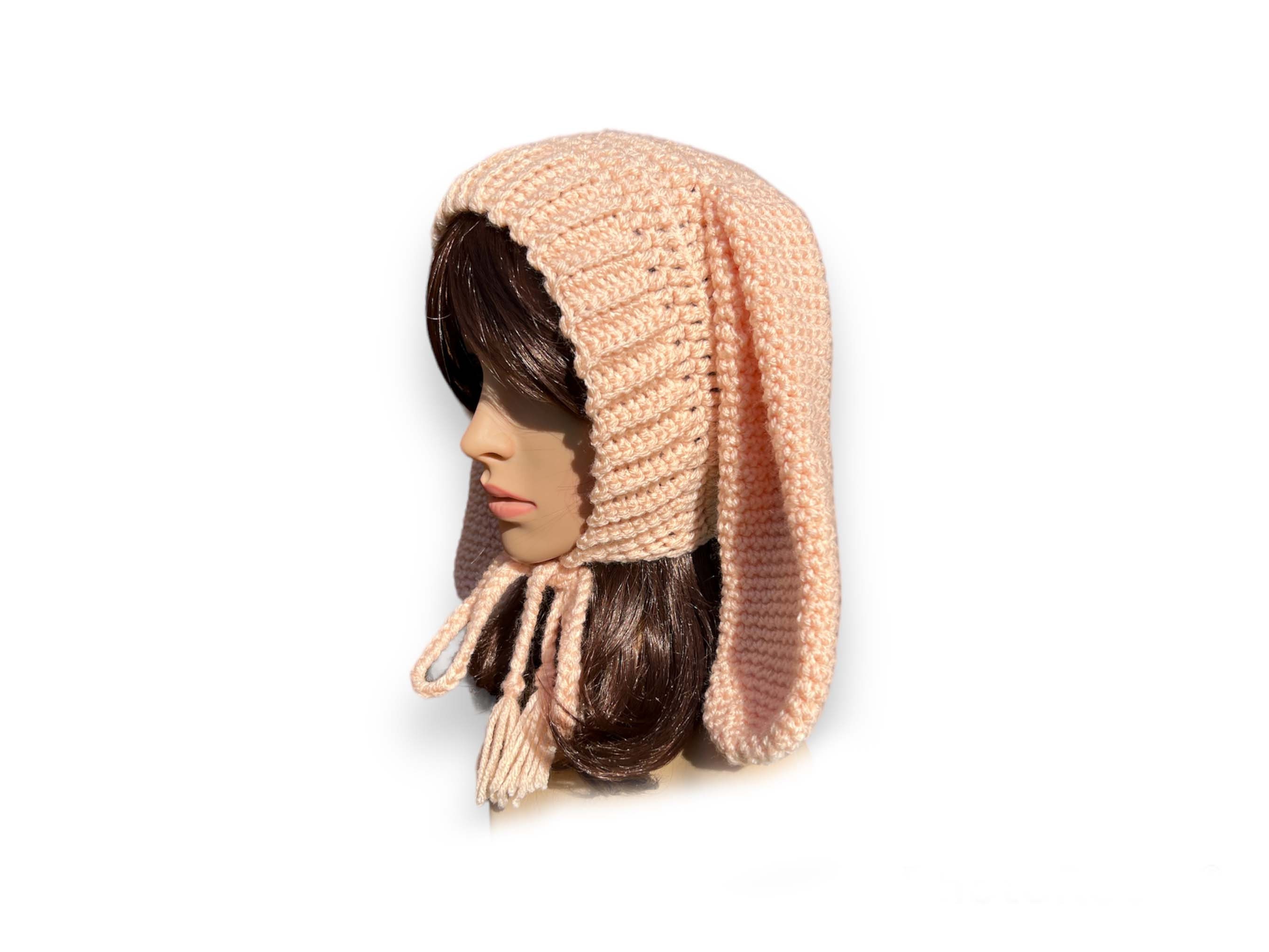 Crochet Bonnet With Bunny Rabbit Ears for Adults. Pale Peach or ...