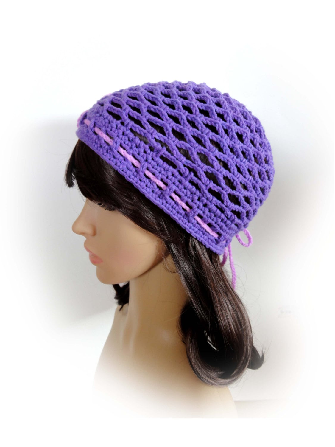 Crochet Net Hat. Purple or 23 Colors. Adjustable With a Drawstring. Big ...