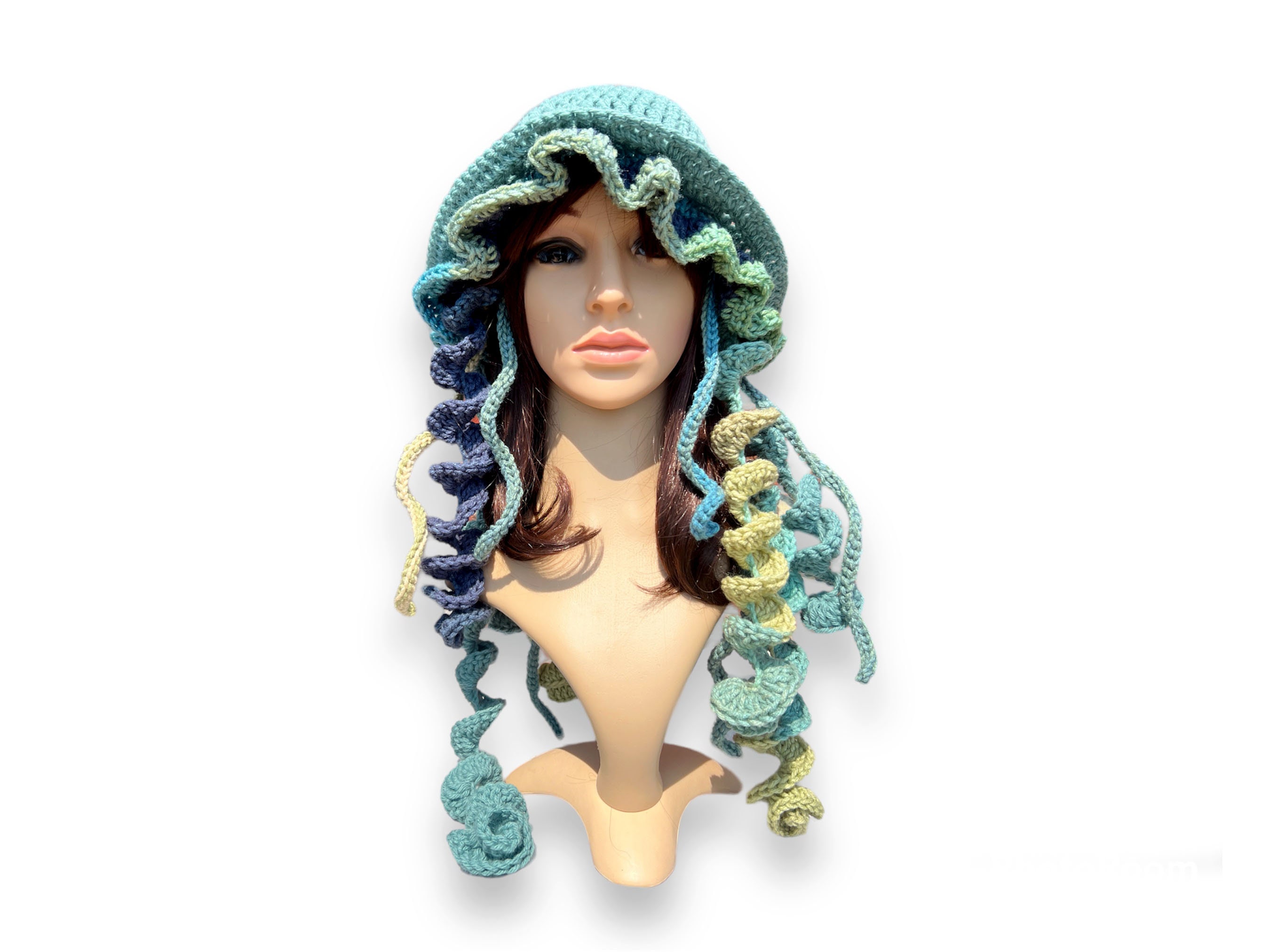 From the Deep Jellyfish Crochet Bucket Hat With Tentacles. Crochet ...