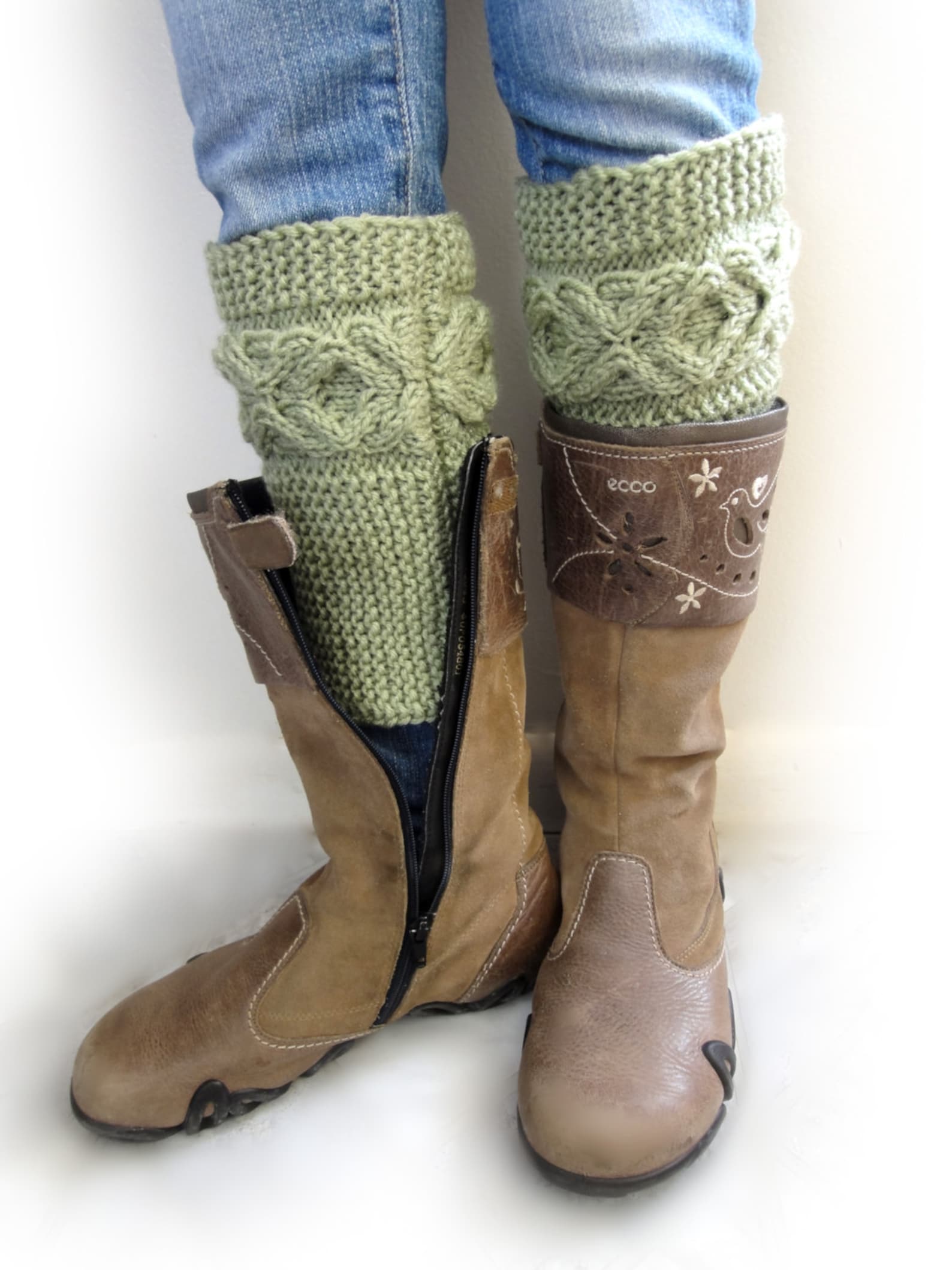 Hand Knit Cable Boot Cuffs. Green Fancy Diamond Cables. Green or 44 ...