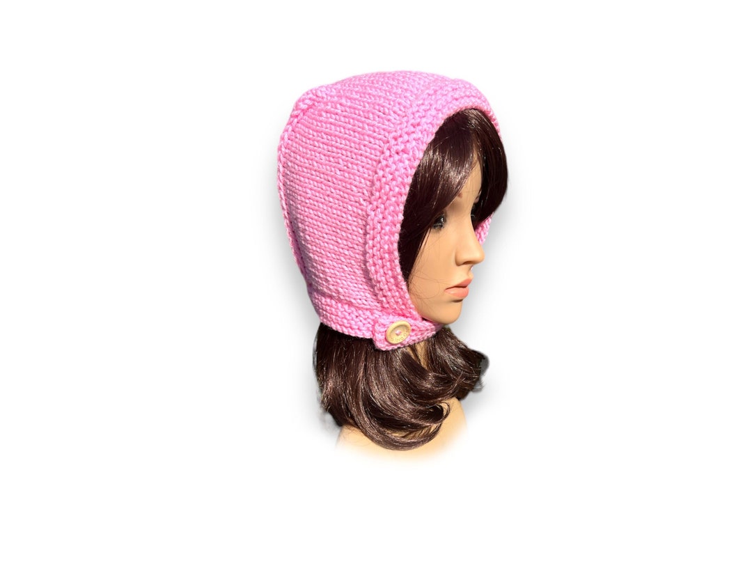 Hand Knit Bonnet With a Button for Adults. Pink or Different Colors ...