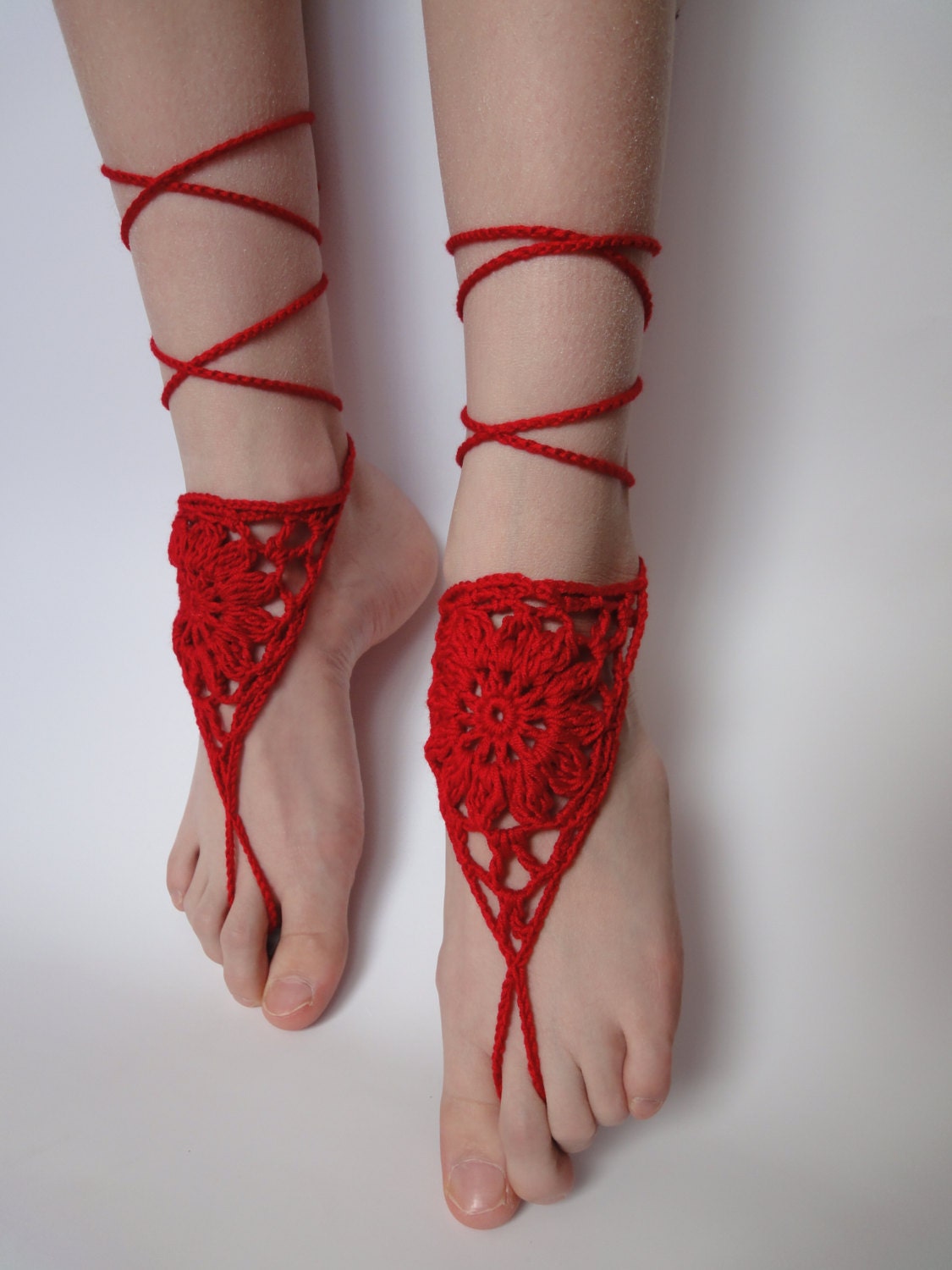 Red Lace Barefoot Sandals. Crochet Foot Jewelry. Handmade - Etsy