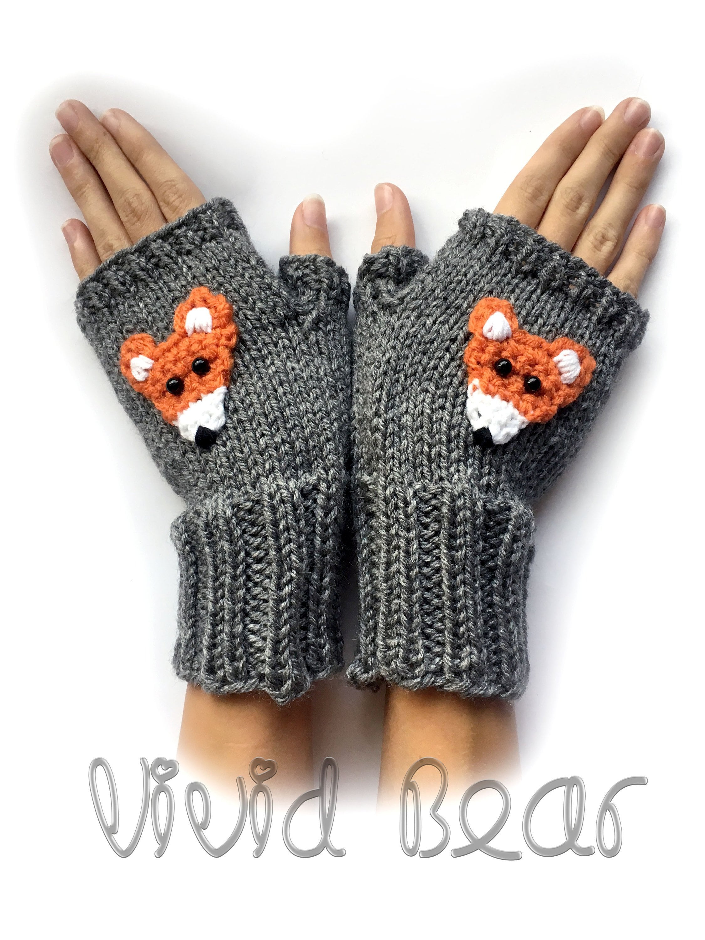 Fox Fingerless Gloves. Dark Grey or 44 more Colors. Hand | Etsy
