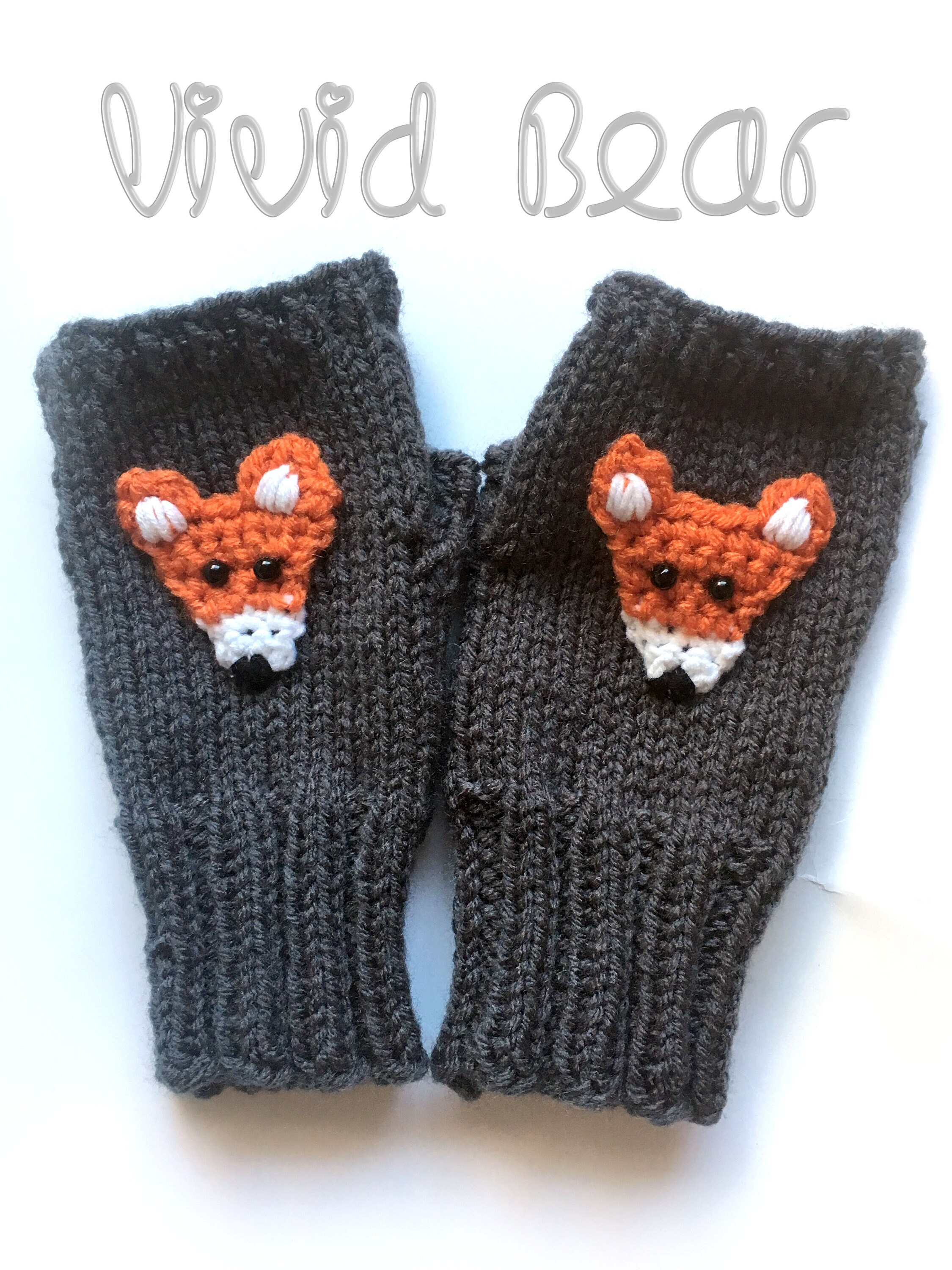 Fox Fingerless Gloves. Dark Grey or 44 more Colors. Hand | Etsy