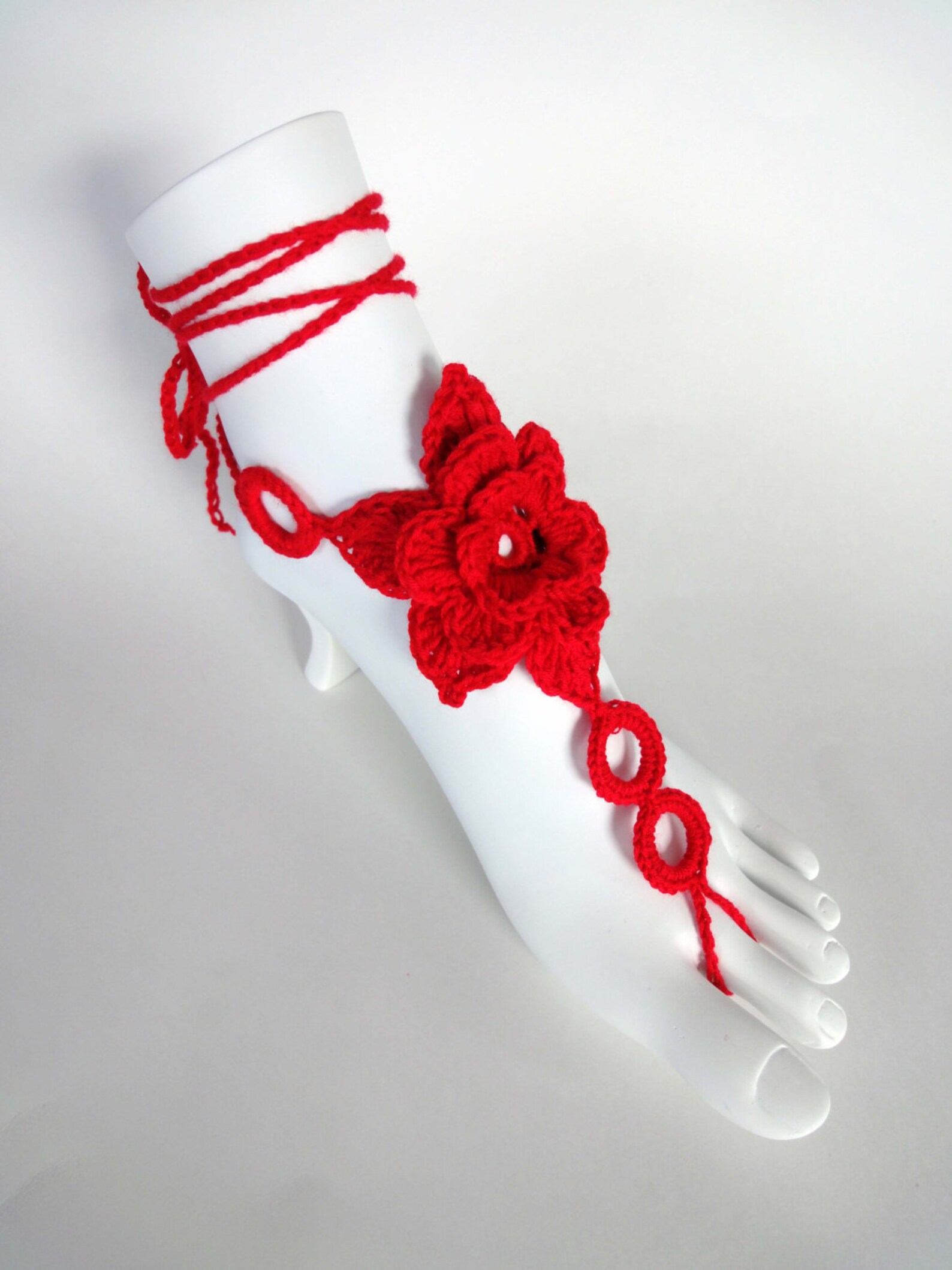 Flower Barefoot Sandals. Red or 27 Colors. Rings. Woman's Crochet Foot ...
