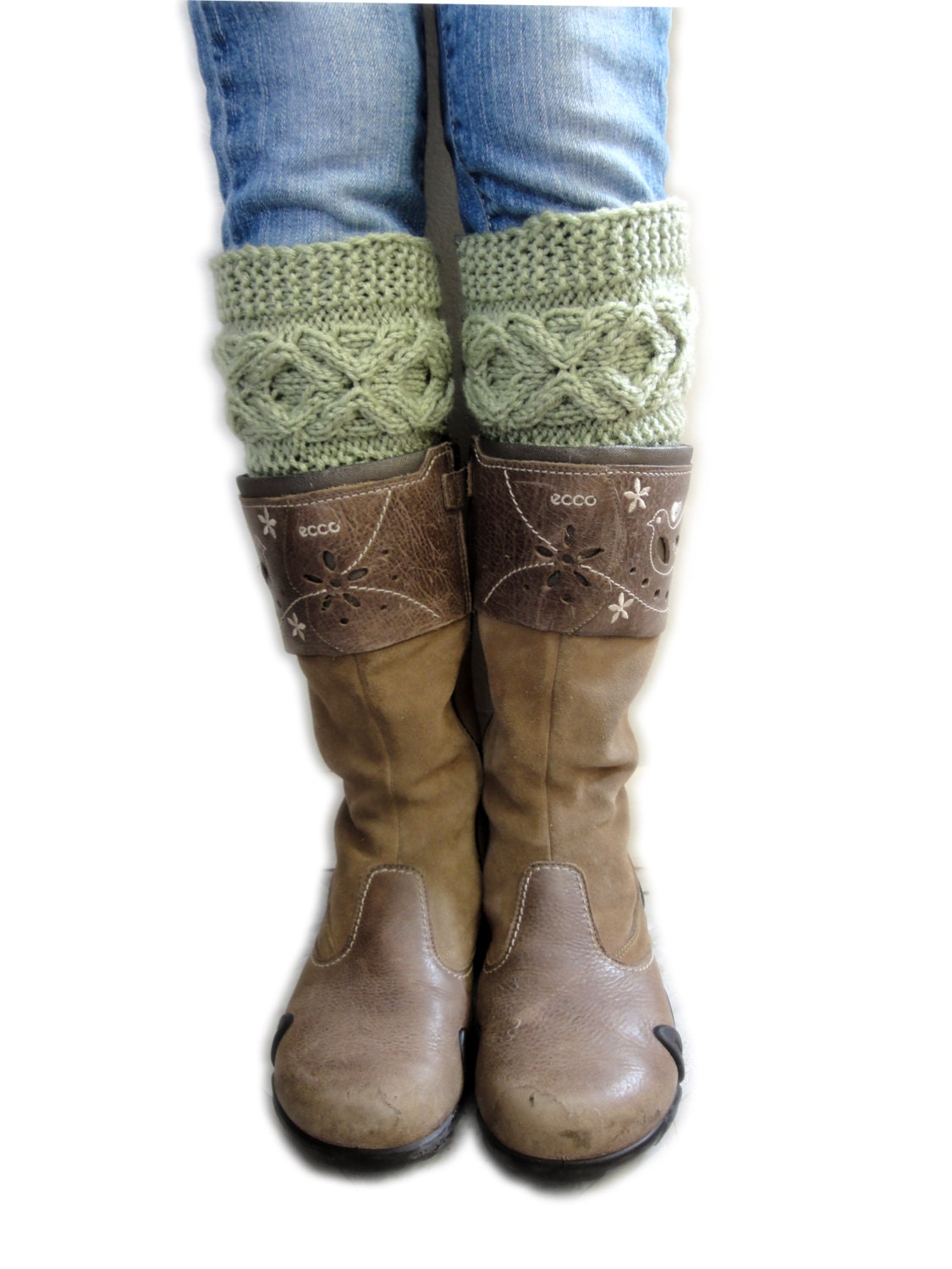 Hand Knit Cable Boot Cuffs. Green Fancy Diamond Cables. Green or 44 ...