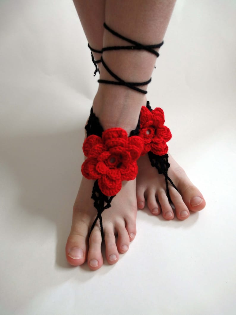 Flowers and Openwork Leaves Barefoot Sandals. 28 Colors. Crochet Foot ...