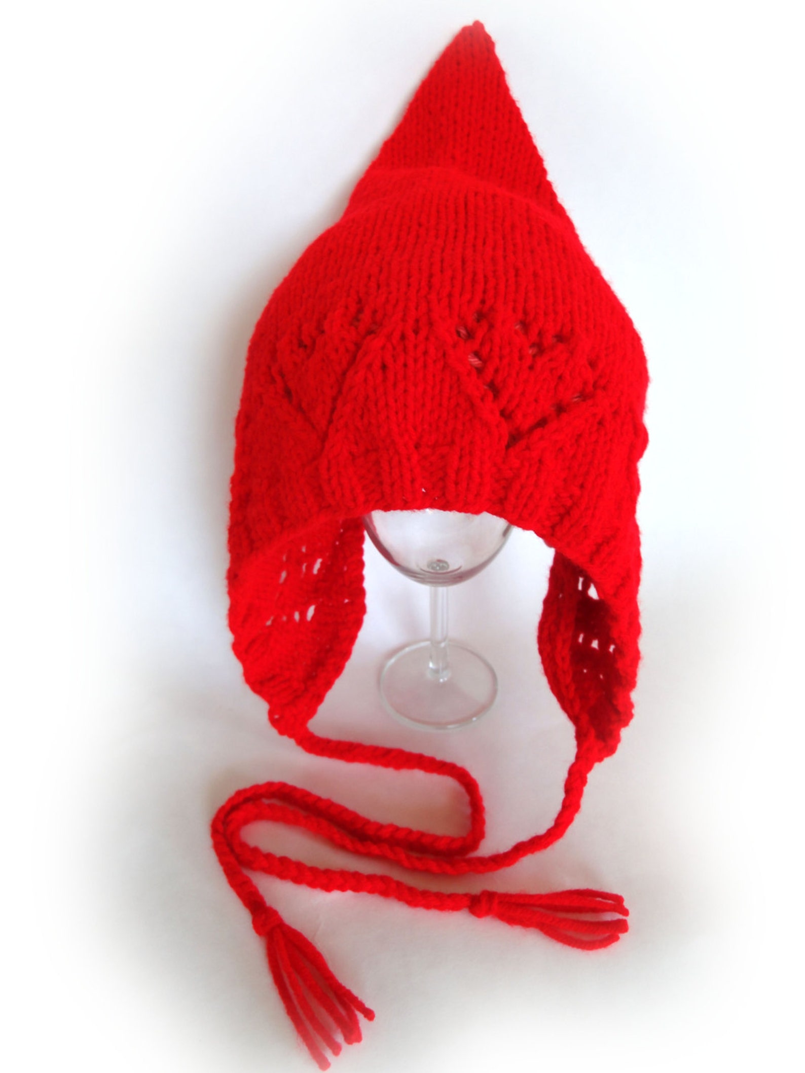 Knitted Red Riding Hood. Red Hearts. Knit Hat. Cap. Elf Hat. - Etsy