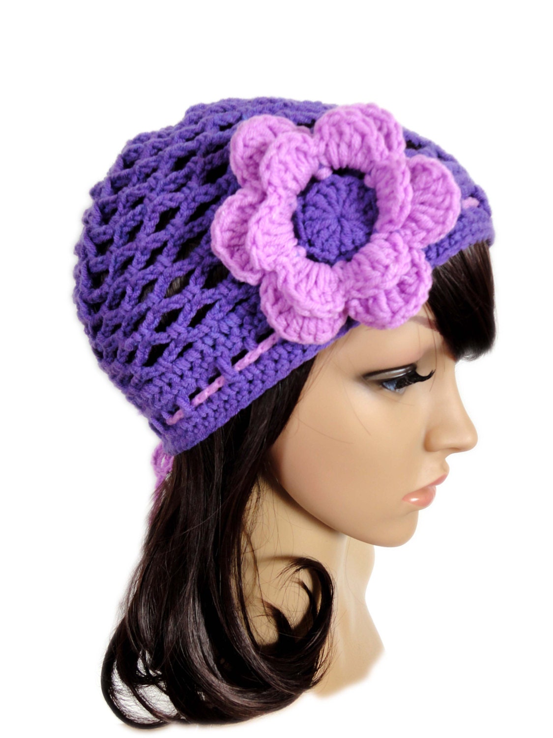 Crochet Net Hat. Purple or 23 Colors. Adjustable With a Drawstring. Big ...