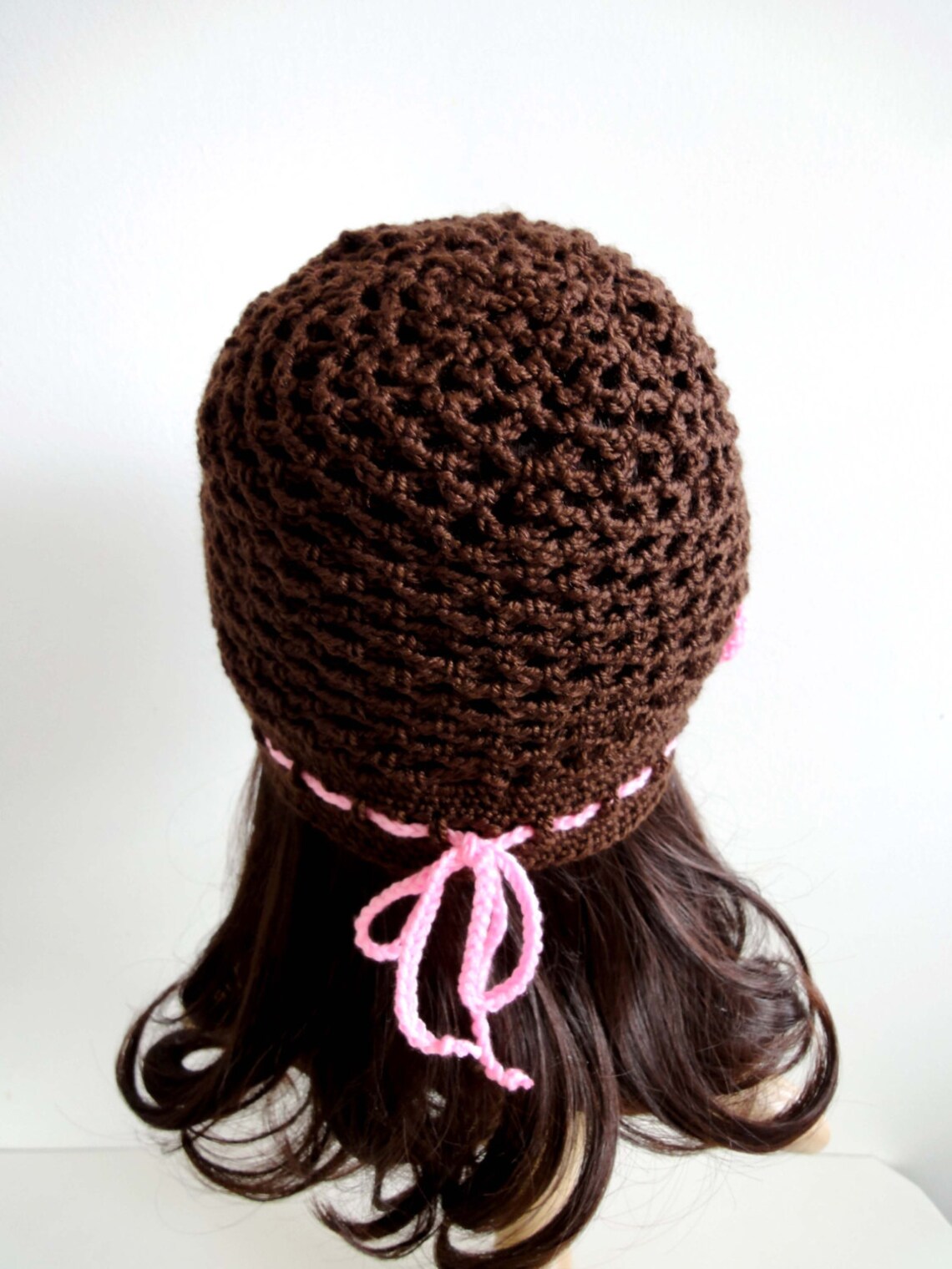 Crochet Net Hat. Brown Pink or 23 Colors. Adjustable With a Drawstring ...