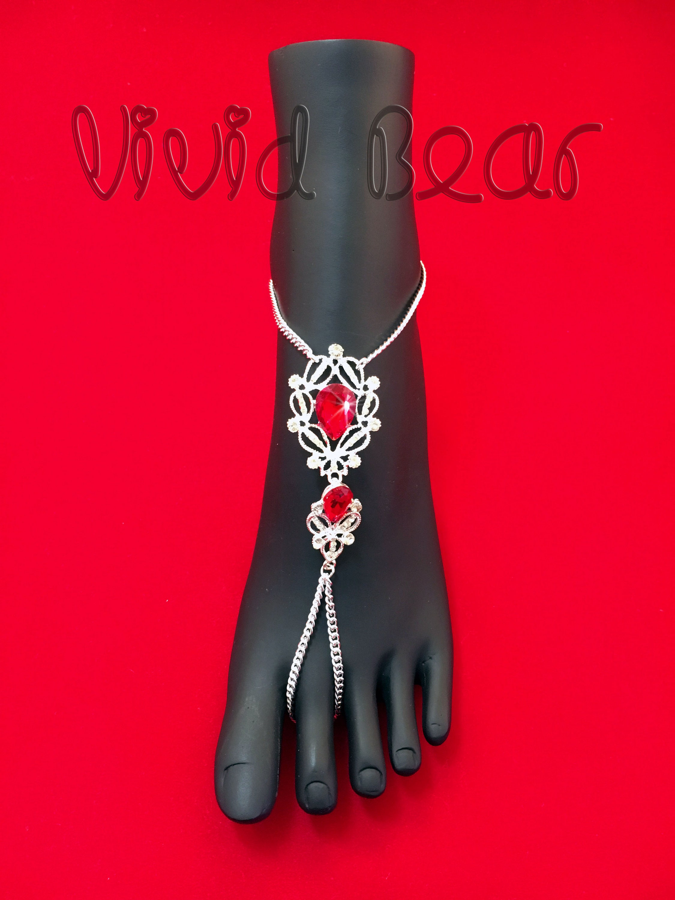 Rhinestone Barefoot Sandals. Bridal Foot Jewelry. Red Crystals Boho ...