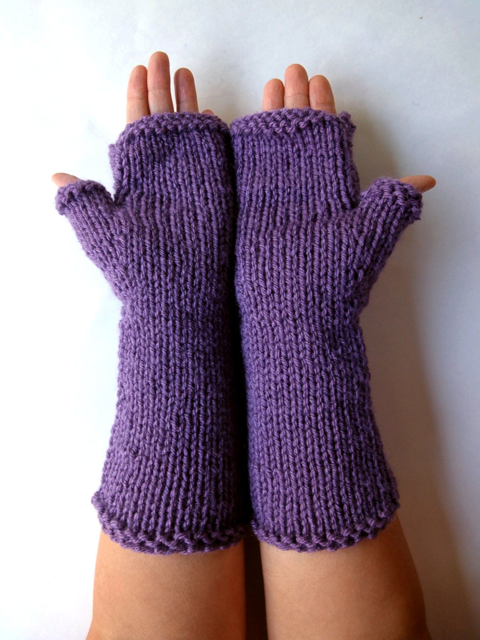 Hand Knitted Cable Fingerless Gloves. Purple or 44 Different Colors ...