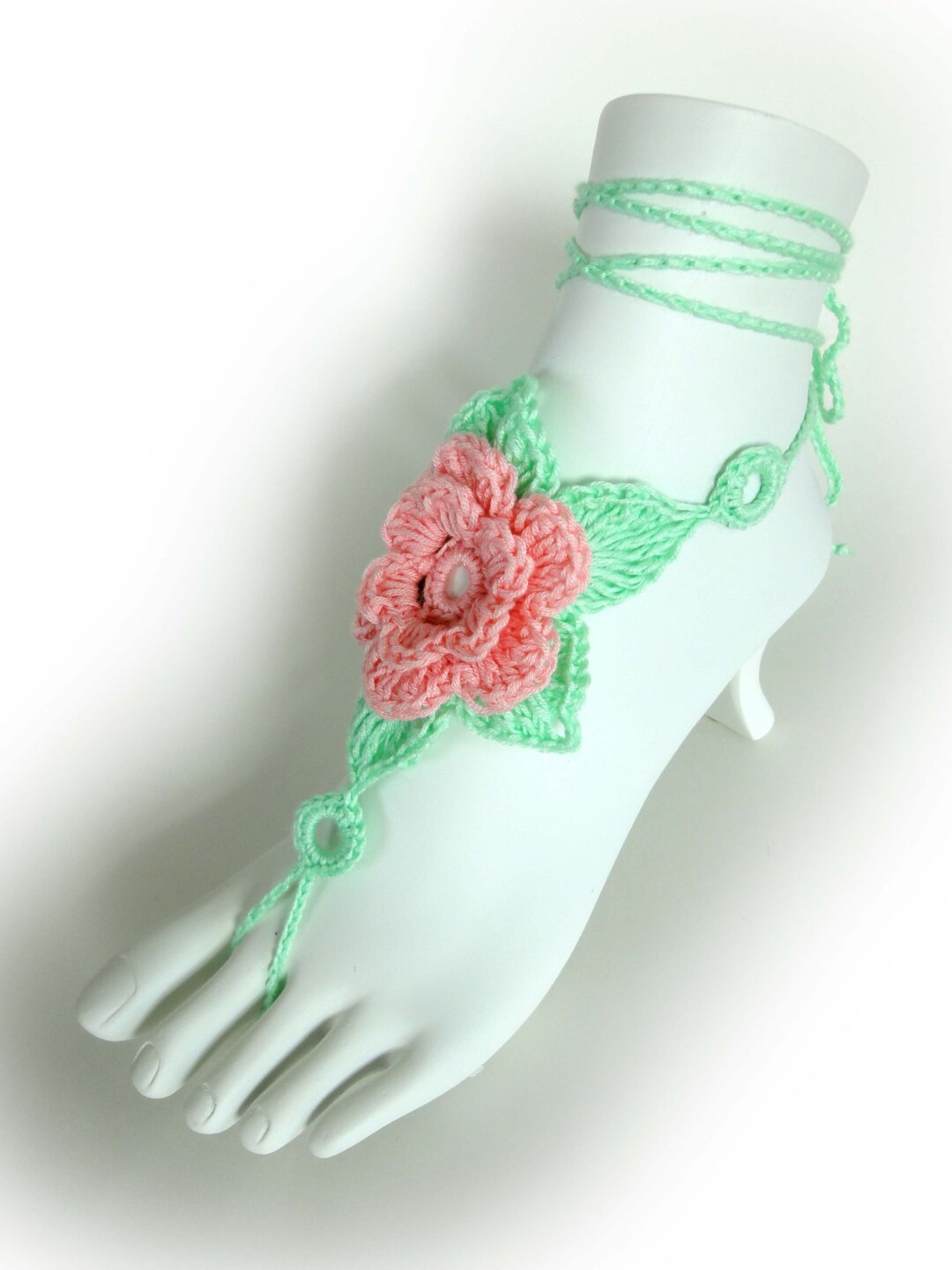 Flower Barefoot Sandals. Peach and Mint or Different Colors. Crochet ...