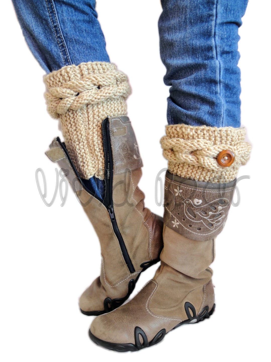 Knitted Cable Boot Cuffs. Braids With Buttons. A Lot of Different ...