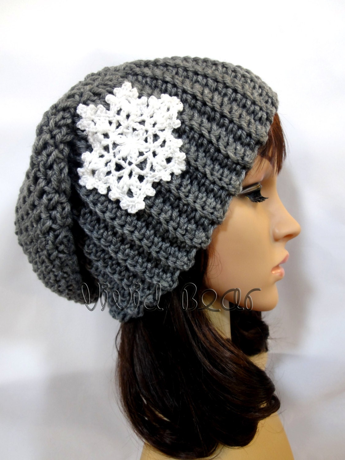 Snowflake Crochet Slouchy Hat. Grey or 43 colors. Women's | Etsy