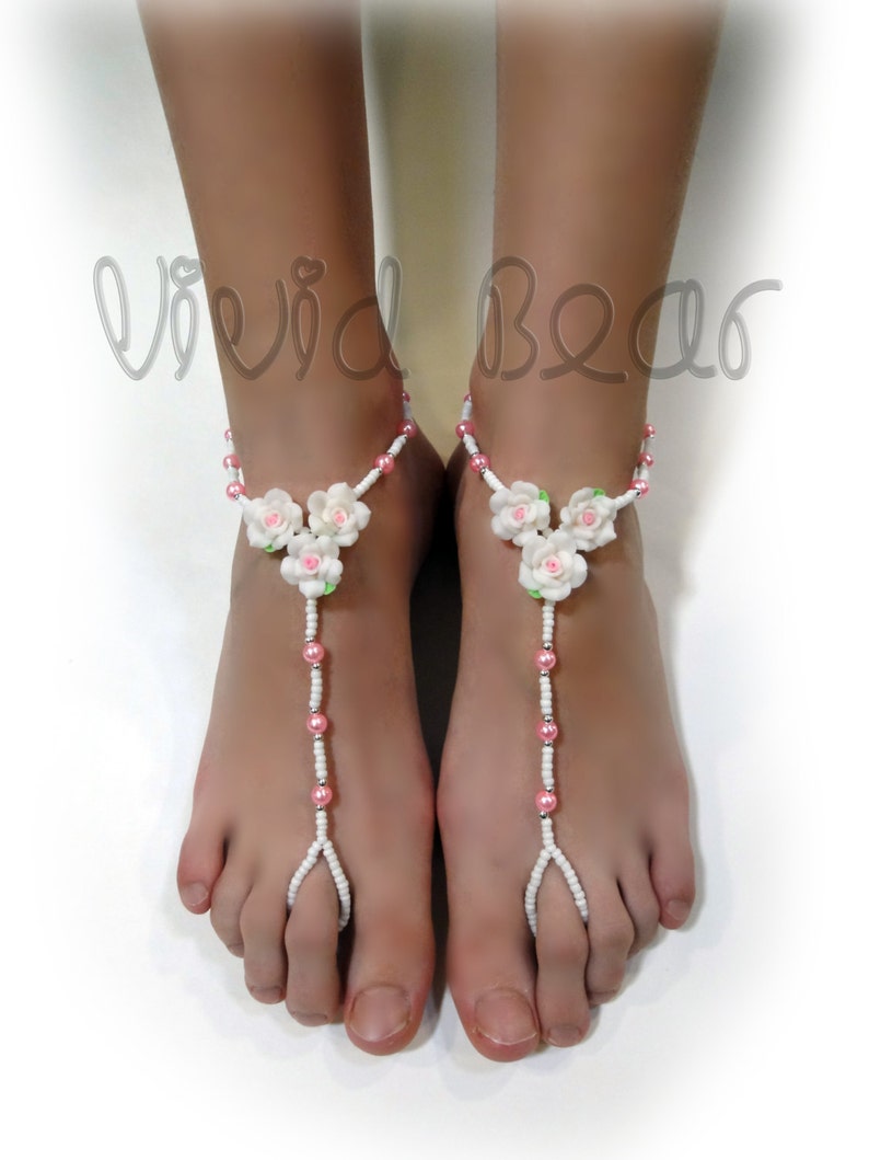 Wedding Beaded Barefoot Sandals. Foot Jewelry. Anklets. Pink - Etsy