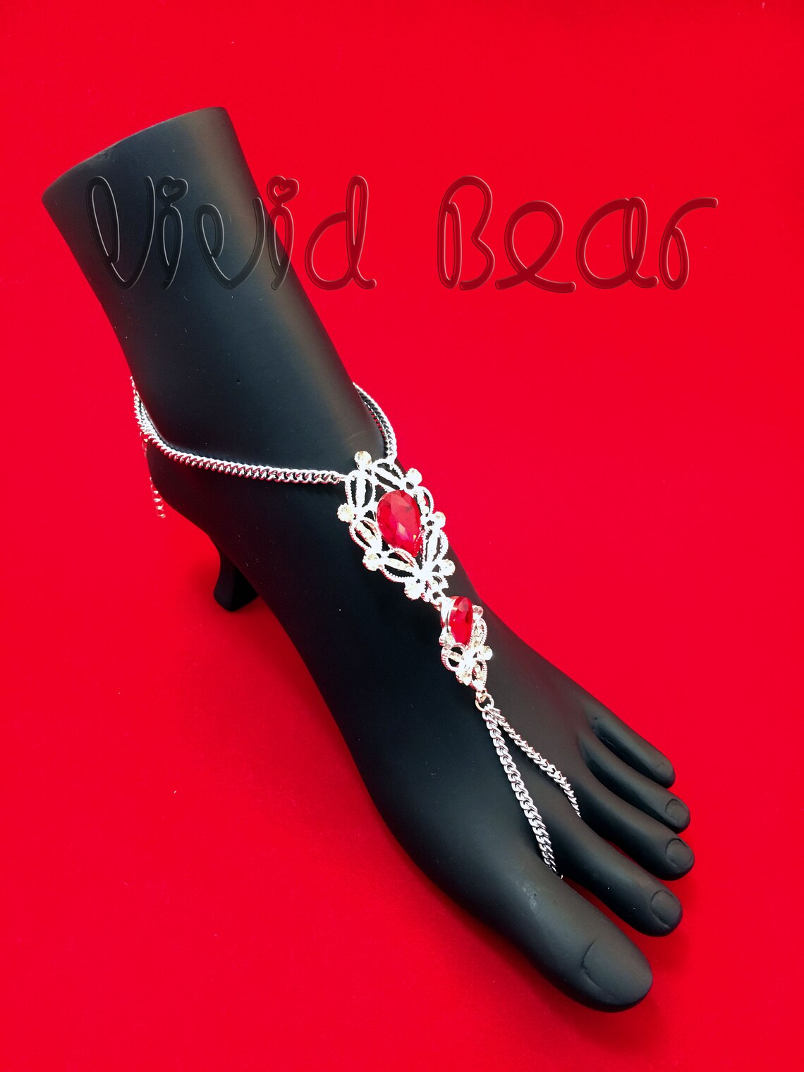 Rhinestone Barefoot Sandals. Bridal Foot Jewelry. Red Crystals Boho ...