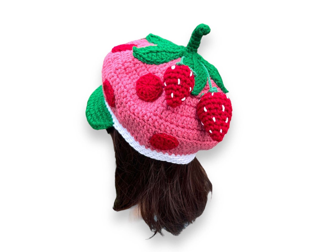 Crochet Strawberry Newsboy Cap for Adult. 3D Strawberries. Halloween ...