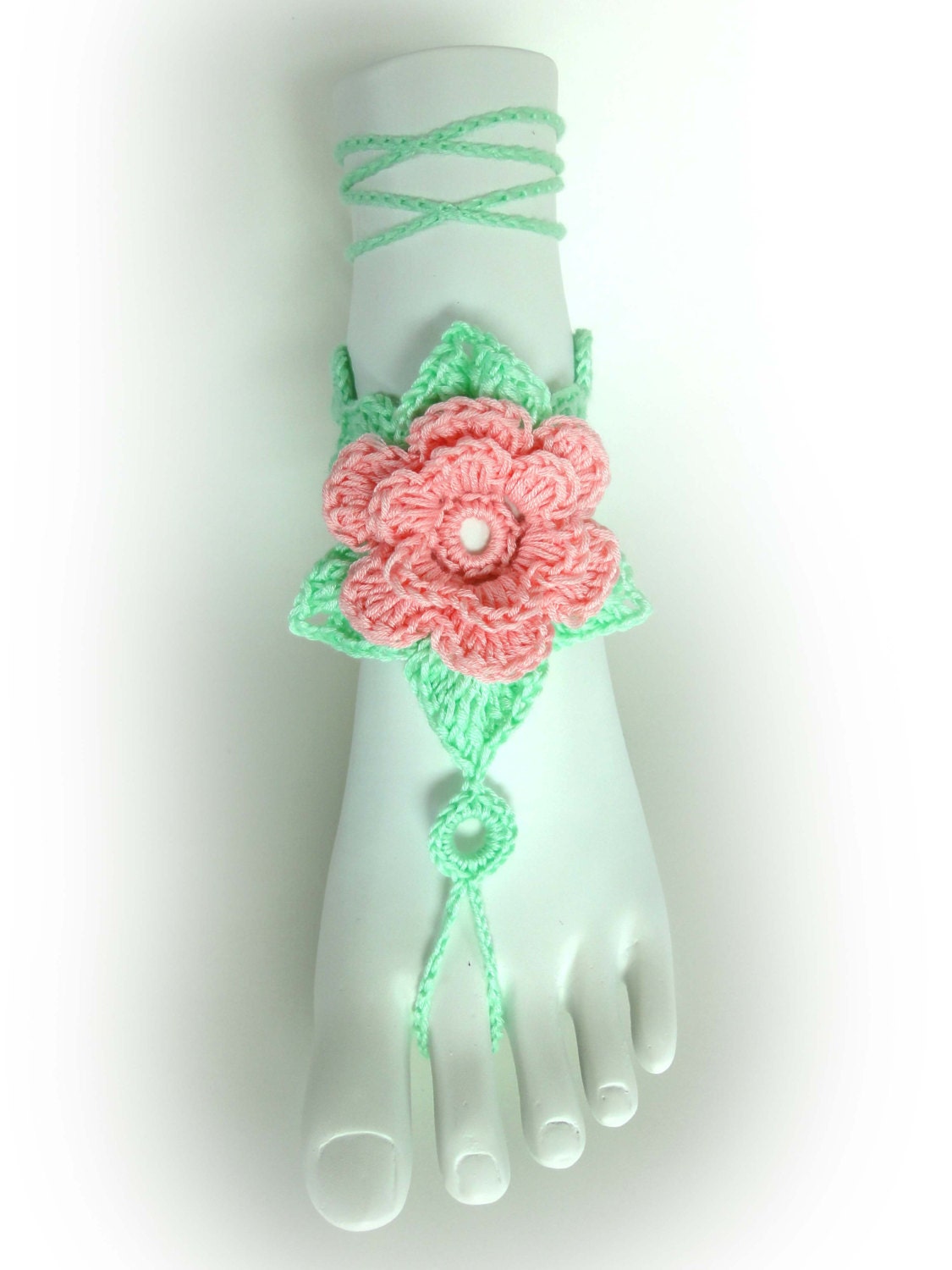 Flower Barefoot Sandals. Peach and Mint or Different Colors. Crochet ...